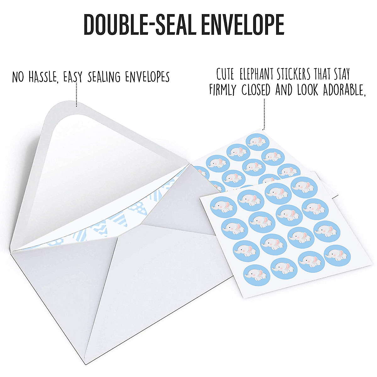 Baby Shower Thank You Cards. 50 Elephant Blue Thank You Cards Baby Shower with Envelopes for Baby Thank You Notes - Blank Inside Baby Shower Card Pack with Sealing Stickers