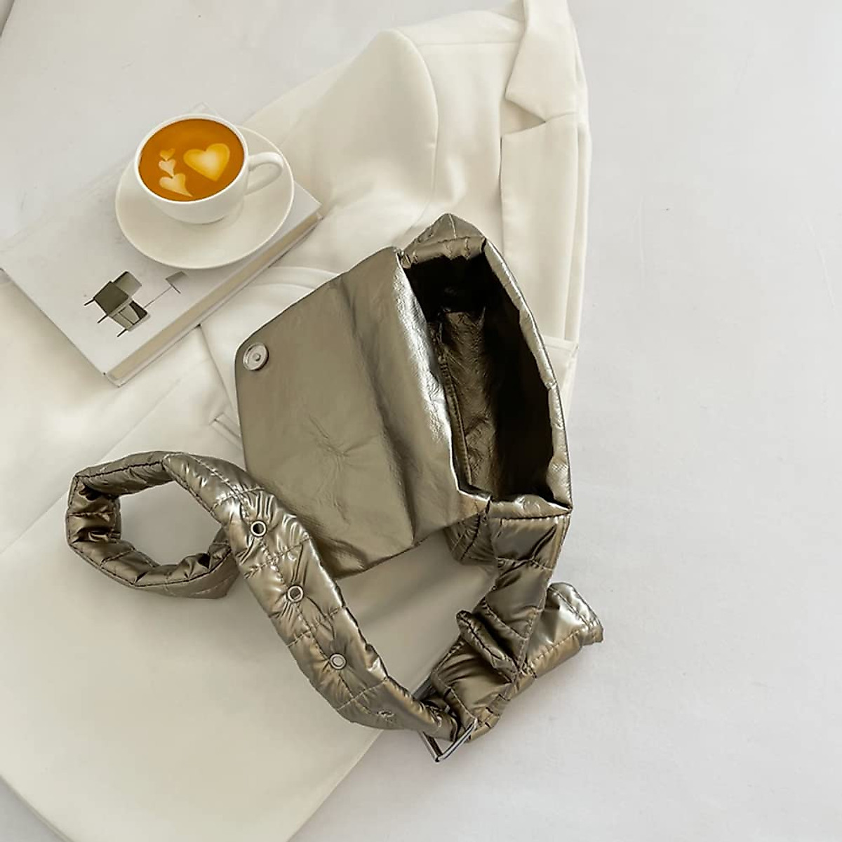 Lushandy Crossbody Bags for Women Quilted Cotton-Padded Bag Check Buckle Flap Shoulder Bag Nylon Work Casual