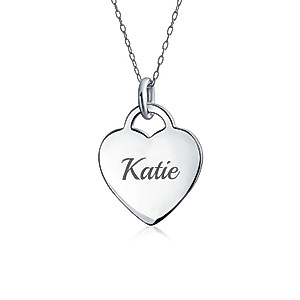 Tiny Minimalist Blank Plain Flat Heart Shape Initial Pendant Necklace For Teen For Women .925 Sterling Silver