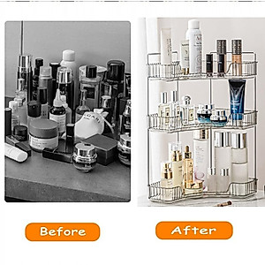 Bathroom Organizer Countertop, Vanity Trays for Bathroom, Skincare Makeup Organizer Shelf, Vanity Organizer, Bathroom Counter Shelf for Cosmetics, Toiletries, Lotions, Perfumes (3 Tiers, Grey)