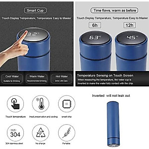 16oz Thermos Stainless Steel Double Wall Vacuum Flask Smart Water Bottle with LED Screen for Temp (Red)