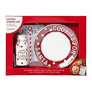 Pearhead Christmas Cookies for Santa Plate, Milk Jug and Dear Santa Notepad Set, Holiday Home Decorations, Christmas Eve Family Traditions, Christmas Gift Ideas For Kids, 3 Piece Set