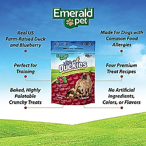 Emerald Pet Little Duckies Crunchy Natural Roasted Duck Dog Treats, Made in USA