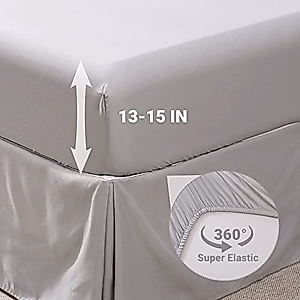 JOLLYVOGUE Queen Comforter Set 8 Pieces, Pintuck Gray Bed in a Bag Comforter Set for Bedroom, Beddding Sets with Comforter, Sheets, Bed Skirt, Ruffled Shams & Pillowcases