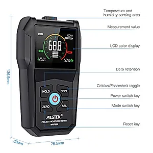 Pinless Moisture Meter, MESTEK Wood Moisturer Meter for Non-Destructive Moisture Detection in Lumber Drywall Firewood Masonry Plaster Floor Concrete Building with Color LCD Sound Alarm