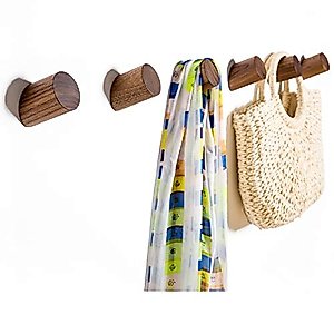 Felidio Wall Hooks, Natural Wood Coat Hooks Wall Mounted (2 Pack) - Rustic Wall Coat Rack Hat Hooks Robe Hook Entryway Wall Hangers Heavy Duty Hooks for Hanging Towels (Black Walnut)
