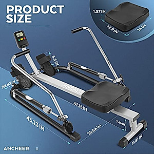 ANCHEER Rowing Machine, Hydraulic Rowing Machines for Home Use Foldable with 12 Resistance Levels & Upgraded LCD Monitor, 290LBS Loading Capacity for Full Body Cardio Exercise