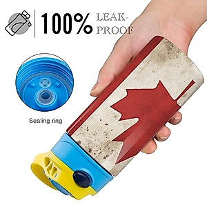 Stainless Steel Water Bottles Retro Canada Flag Travel Water Cups with Handle And Silicone Straw Drinking Cup with Leak Proof Lid Thermo Travel Mug for Women Men
