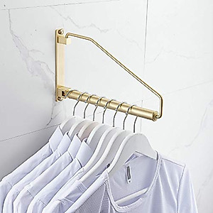 Hiendure Folding Clothes Hanger Gold Brushed Drying Clothes Rack Wall-Mounted Space Saver for Laundry Room Closet, Brass, 12 Inch