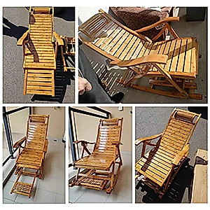 Lounge Chair, Zero Chair,Lounge Chairs,Wooden Folding Rocking Chair Balcony Bamboo Adjustable Back Chair with Headrest and Foot Massage Outdoor Sun Loungers,Support 300kg