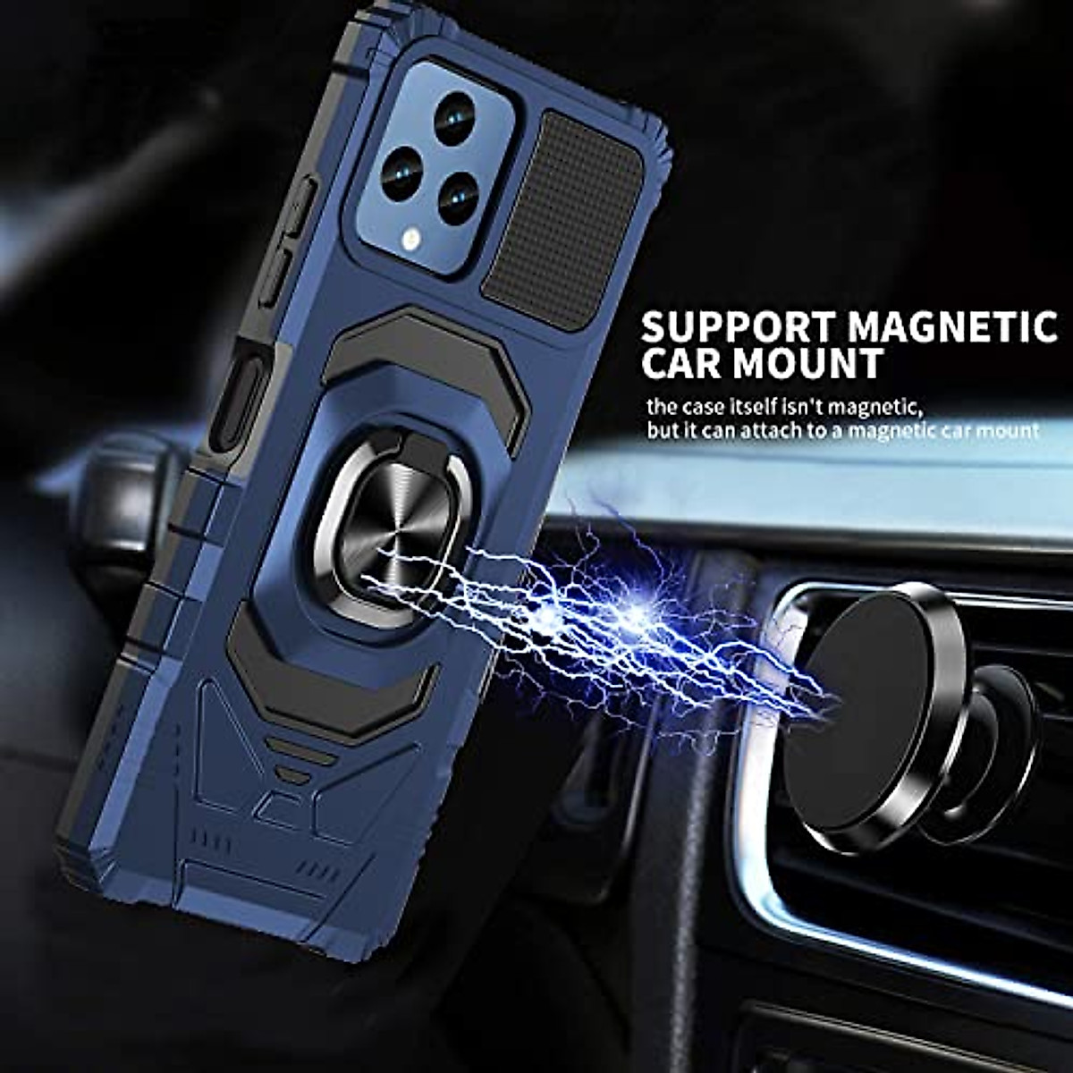 for T-Mobile REVVL 6 Case, with Tempered Glass Screen Protector Heavy Duty Protection Technology Built-in Kickstand Rugged Shockproof Protective Phone Case(Blue)