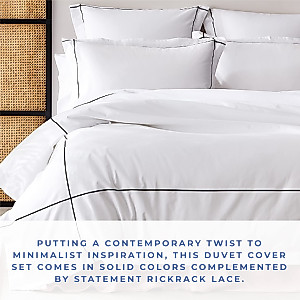 Kotton Culture 3 Piece Luxe Geo Geometric Duvet Cover Set with Zipper Closure & Corner Ties 100% Egyptian Cotton Plush Modern 600 Thread Count (White, Queen)
