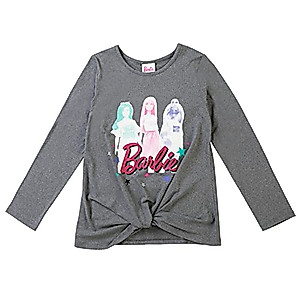 Barbie Little Girls Knotted Long Sleeve Graphic T-Shirt & Leggings Grey/Black 7-8
