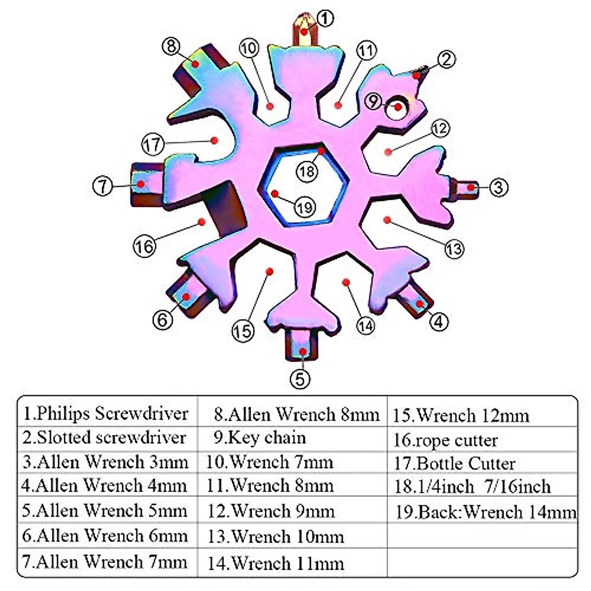 18-in-1 Snowflake Multi-Tool Screwdriver, Stainless Steel 18-1 Multitool Snow Tool (Aurora)
