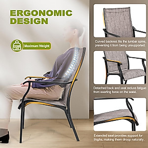 NUU GARDEN Patio Dining Chairs Set of 2,Aluminum Outdoor Dining Chairs Lightweight Stackable Textilene Patio Dining Chair with Armrest for Lawn Garden Backyard Pool,Grayish Brown