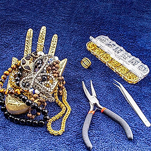 Anzlah Open Jump Rings and Lobster Clasps Jewelry Fixing Kit (1200 pcs Gold and Silver) with a Bent Nose Jump Ring Pliers, Tweezers, and a Jump Ring Opener (O Rings for Jewelry Making)