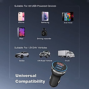 PSXROUKI Car Charger Adapter,5A/51W Dual USB Car Charger Fast Charging QC3.0 Metal Cigarette Lighter USB Charger Voltage Display Compatible with iPhone 11 Pro/8/7/6,iPad Pro, Galaxy Note 8/S8/S7/S6