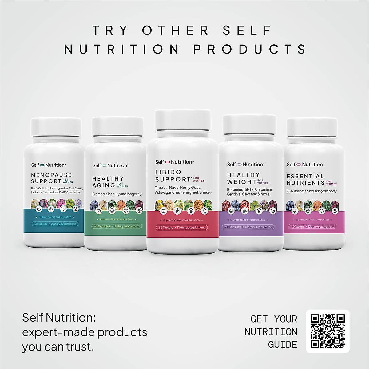 SELF NUTRITION Healthy Aging Supplement for Women with Resveratrol, NAD, Collagen Booster, Biotin and More - Beauty with 12 Ingredients - USA Made, Vegan, 60 Capsules, Nutitionist formulated.