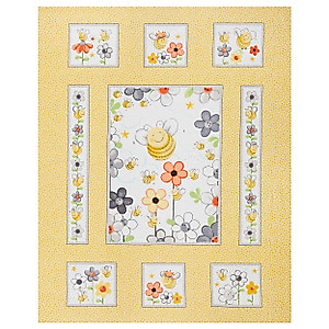 Susybee Sweet Bees 36" Panel Yellow, Fabric by the Yard