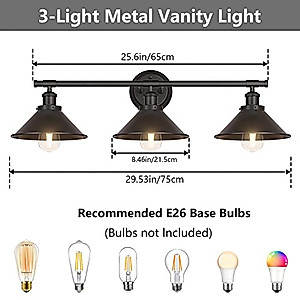 Licperron 3-Light Black Bathroom Vanity Light Fixtures Over Mirror, Farmhouse Vanity Wall Sconce Lighting with Metal Shade, Indoor Wall Mounted Lamp for Bathroom Mirror Cabinet Living Room