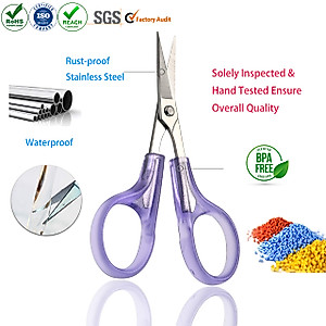 PAFASON 4'' Stainless Steel Detail Craft Scissors Set with Straight, Round, High Precision, Sharp Tips and Safety Cover Great for Art Work Scrapbooking, Paper Cutting, Sewing, Crafting, Quilting
