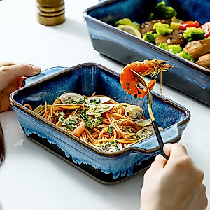 KOOV Bakeware Set, Ceramic Baking Dish Set, Rectangular Casserole Dish Set, lasagna Pan, Baking Pans Set for Cooking, Cake Dinner, Kitchen, 9 x 13 Inches, Reactive Glaze 3-Piece (Nebula Blue)