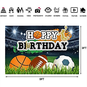 Ticuenicoa 5×3ft Sports Birthday Backdrop Boys Football Basketball Baseball Kids Birthday Background Kids Sports Theme Birthday Party Banner Wall Decorations Props