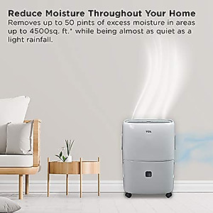 TCL Home Smart 50 Pint Dehumidifier, 4,500 Sq. Ft, App & Voice Control, Set Up in Minutes, Easy Maintenance, Basements, Bedrooms (50D91), White