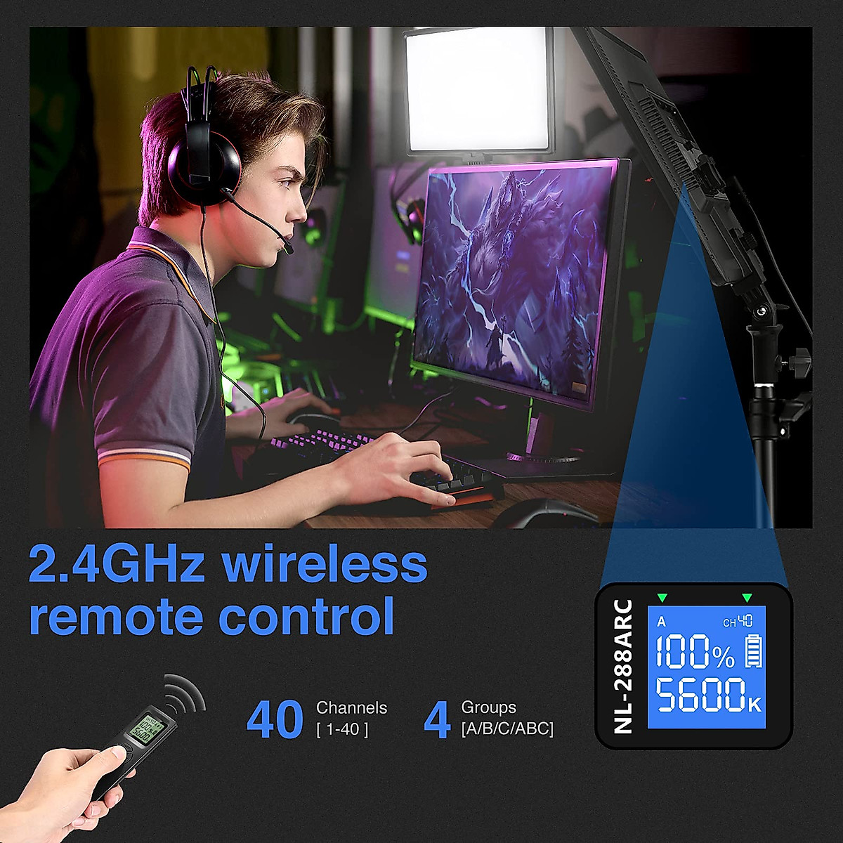 Neewer Desk Mount LED Video Light with C-clamp Stand and 2.4G Remote Kit: Dimmable Bi-Color 18" LED Panel 3200K-5600K 45W 4800Lux CRI 97+ Light for Photography YouTube Game Video Shooting Live Stream