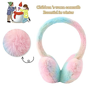 Yuoahcn Toddler Kids Winter Earmuffs Girl Warm Ear Muffs Baby Girls Plush Ear Warmers Cute Bow Ear Covers Headband 3-8Y (Rainbow Pink)