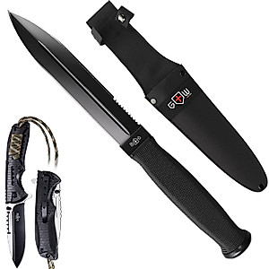 Bundle of 2 Items - Pocket Knife - Survival Military Foldable Knife - Best Outdoor Camping Hunting Bushcraft EDC Folding Knife - Knife with Serrated Blade - Best EDC Survival Camping Hiking Military