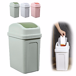 YILI XUAN 4 Gallon Kitchen Trash Can with Swing-top Lid,Medium Trash Can,Office Trash Can,Plastic Swing Top Garbage Bin for Kitchen, Office, Toilets,Bathroom (Green)