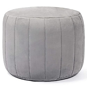Milliard Grey Velour Round Stuffed Pouf Ottoman - Floor Foot Rest/ Stool