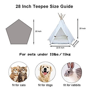 WUKOO Pet Teepee with Cushion for Dogs and Cats Puppies House with Bed Portable Pet Tent Indoor Outdoor 24 Inch & 28 Inch Washable Mini Tents for Pets (White-28 Inch no Cushion) …