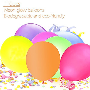 110 Pieces UV Neon Balloons Glow in the Dark Balloons Neon Party Supplies Black Light Balloons for Glow Party Helium Fluorescent Latex Neon Balloons for Kids Birthday Party Decoration