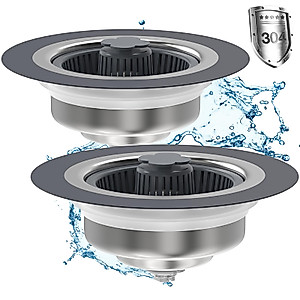 2 Pack - Upgraded 3 in 1 Kitchen Sink Drain Strainer - Stopper Set, Stainless Steel Kitchen Sink Stopper, Pop Up Anti-Clogging Sink Strainer Basket Filter for US Standard 3-1/2 Inch Kitchen Drain,2pcs