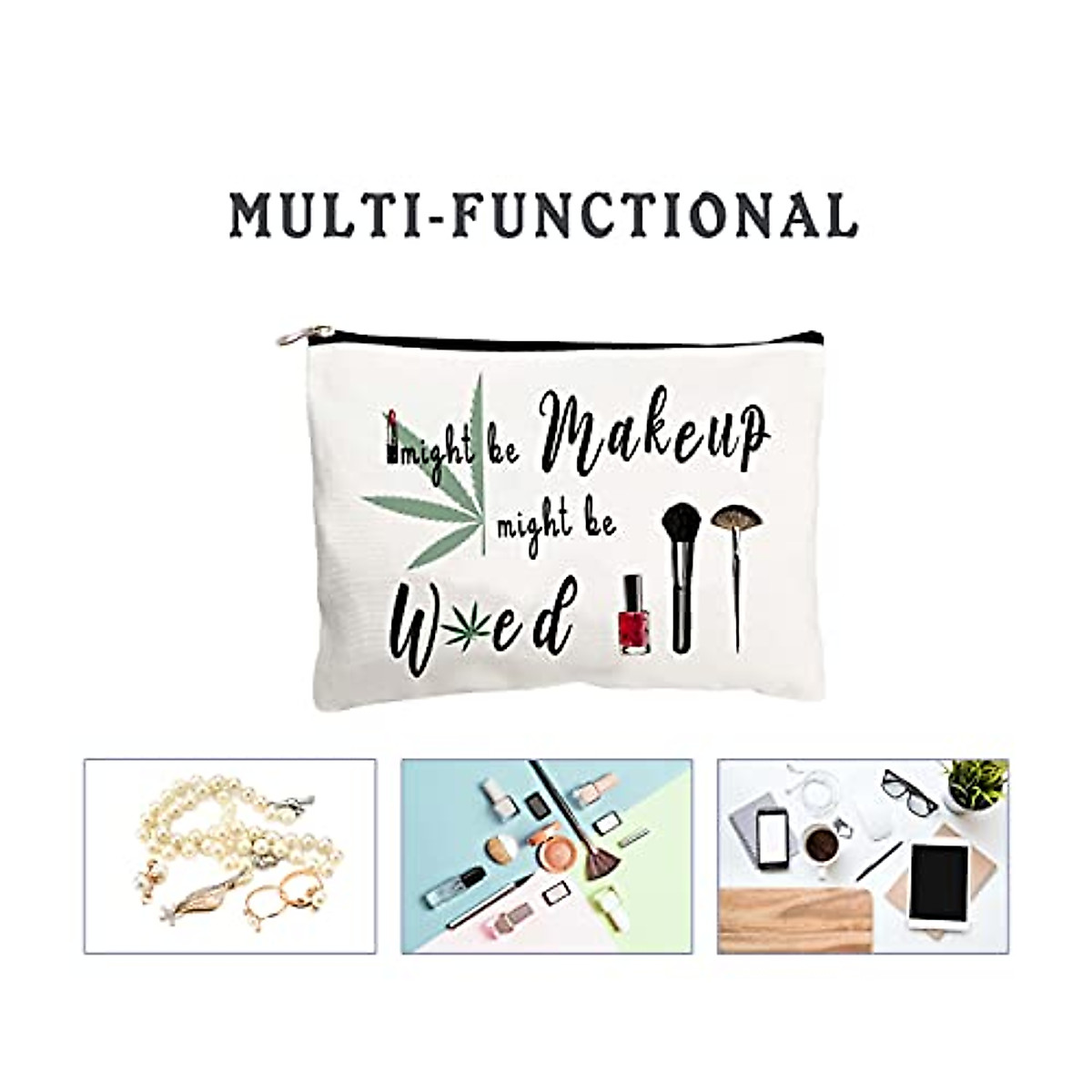 NC Funny Leaf Makeup Cosmetic Bag,Makeup Brushes Toiletry Jewelry Travel Accessories Organizer Zipper Pouch,Birthday Gift for Women Stoner Friend Sister Colleague Auntie