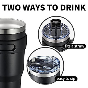 Zibtes 40oz Insulated Tumbler with Lid and Straws, Stainless Steel Double Vacuum Coffee Tumbler with Handle, lovely Travel Cup for Home, Office, Party (Black 1 pack)