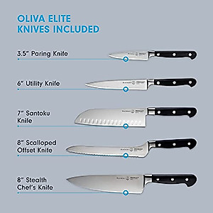 Messermeister Meridian Elite 6-Piece Magnet Block Set - Includes Chef’s, Scalloped Offset, Santoku, Utility & Paring Knife + Magnet Block