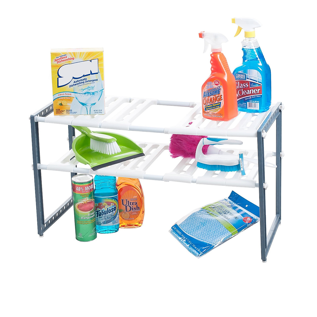 Stalwart Adjustable Under Sink Shelf Organizer Unit, 11.325"x17.75"x15.325", White & Gray
