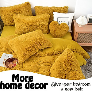 MorroMorn Shaggy Throw Pillow Covers, Luxury Long Faux Fur Decorative Pillows Shams, Square Pillow Cases Set, Pack of 2 Cushion Cover for Bed Couch Soft Fluffy Shaggy Room Decor (Mustard Yellow)