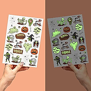 xo, Fetti Halloween Temporary Tattoos for Kids - 40 Glow In Dark Tat Styles | Halloween Decorations, Skeletons, Ghosts, Pumpkins, Spiderwebs