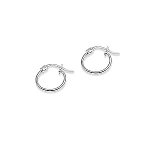 Silver Hoops | Sterling Silver Earrings | Tiny Small 12mm High Polished Round Thin Click-Top Hoop Earring for Women Men