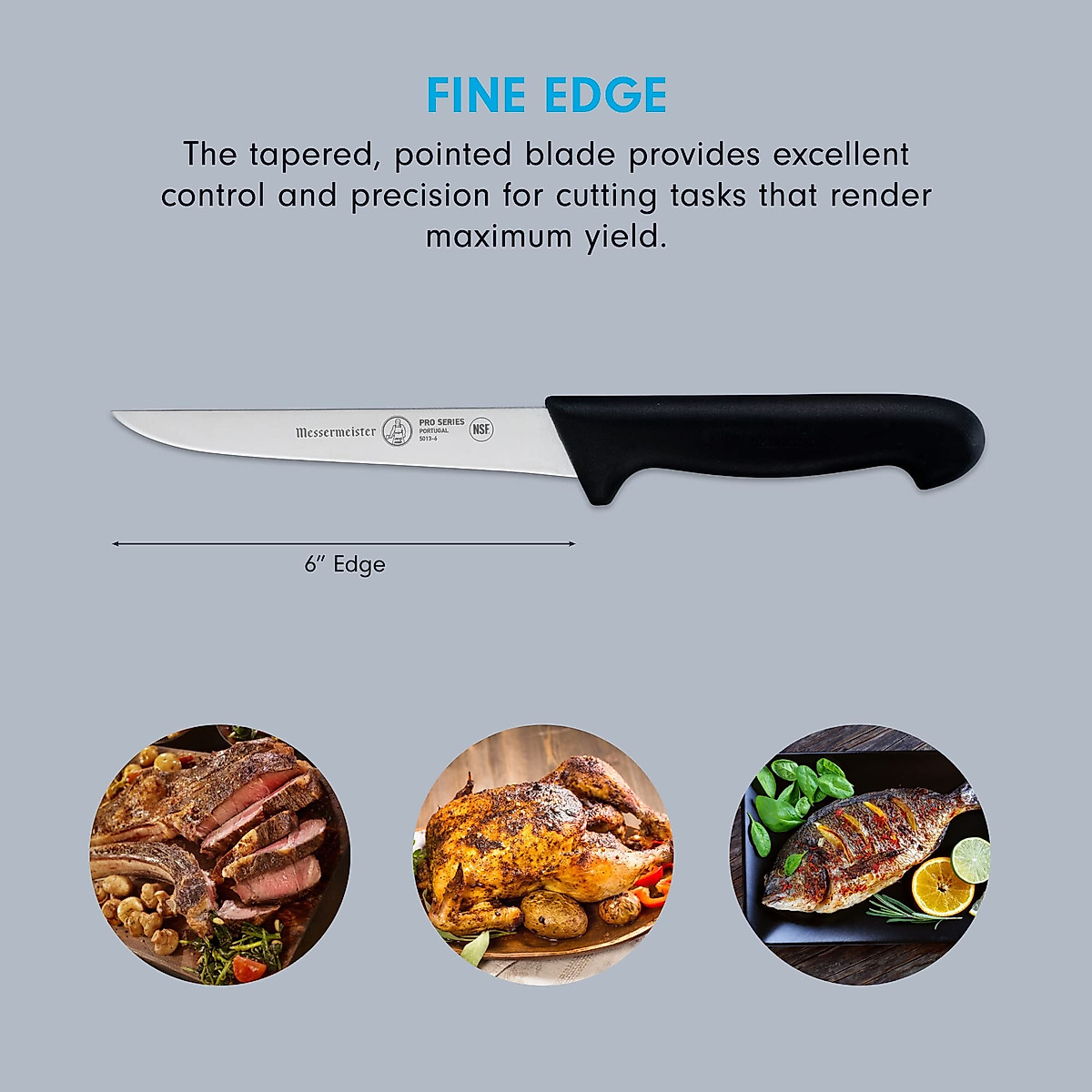Messermeister Pro Series 6” Stiff Boning Knife - German X50 Stainless Steel & NSF-Approved PolyFibre Handle - 15-Degree Edge, Rust Resistant & Easy to Maintain - Made in Portugal