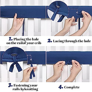 Macabaka Bed Rail Covers,3 Piece Bed Rail Covers for Teething,Bed Rail Cover Protector Set from Chewing,Safe Teething Guard Wrap for Standard Rail Cover for Bedroom(Navy Blue)