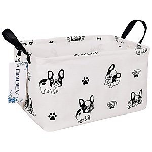 ONOEV Rectangular Fabric storage box, decorative basket and finishing basket with handle are used for the storage of clothes, books and sundries (Bulldog) 14.9’’L ×10.2’’W×9.05’’H inches