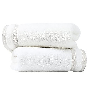 YiLUOMO Beige Hand Towel Set of 2 Cotton & Bamboo Terry Highly Absorbent Soft Hand Towel for Bathroom Home 13 x 29 Inch
