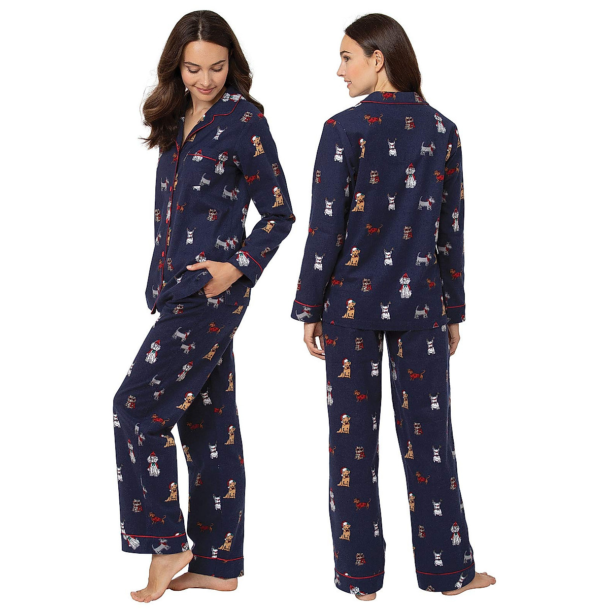 PajamaGram Womens Flannel Pajamas - Women's Dog Pajamas, Navy, MD