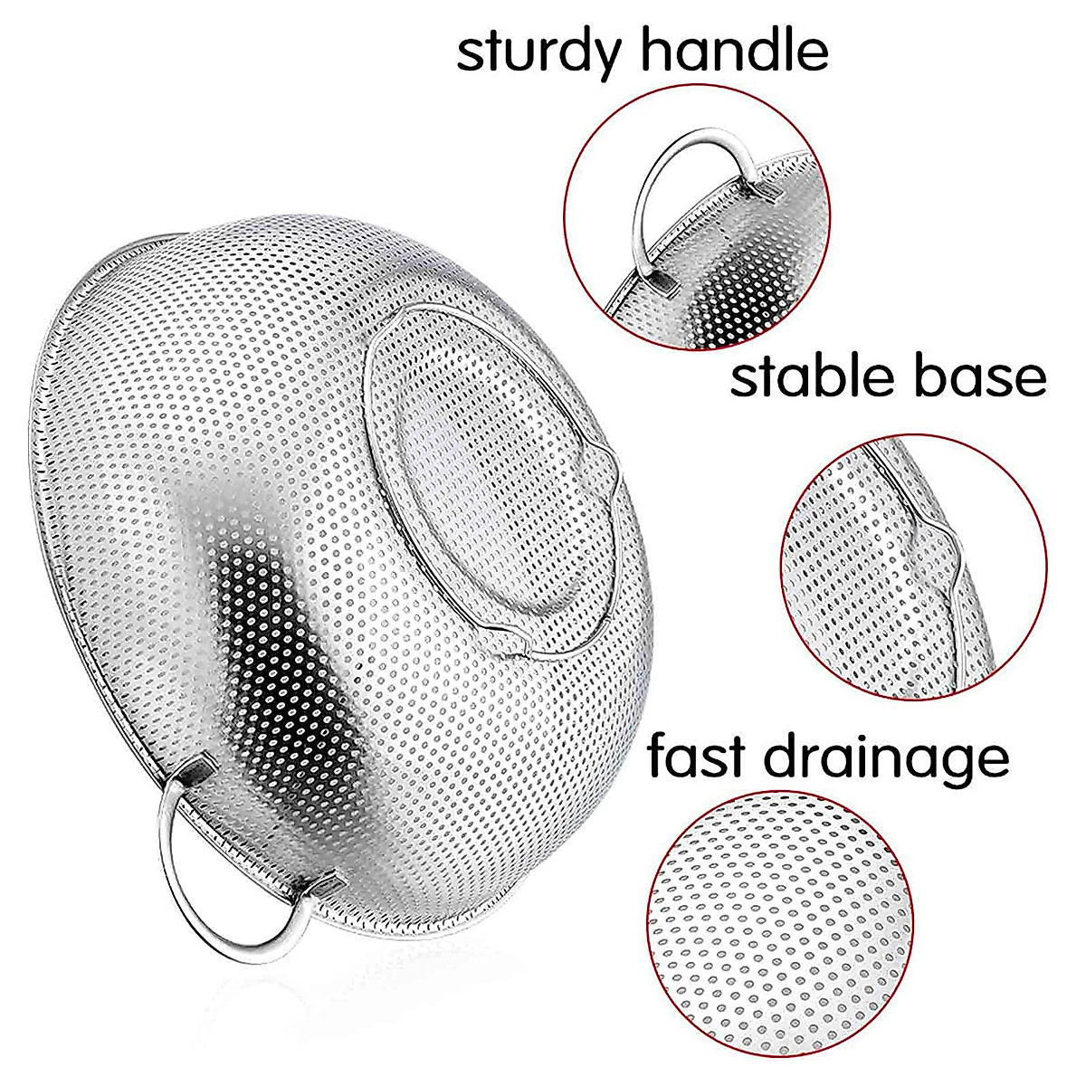 TeamFar Stainless Steel Colander, 5QT Micro-Perforated Metal Colander Food Strainer with Handles, for Draining Washing Rinsing Steaming, Non Toxic & Dishwasher Safe, Solid Construction & 3 Stable Feet