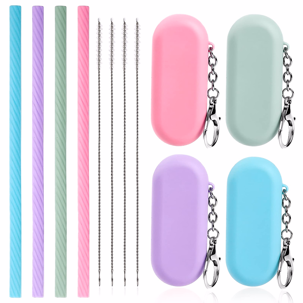 4 Set Reusable Straws Silicone Drinking Straws with Cleaning Brush and Case Portable Reusable Straws for Cold or Hot Drinks Picnic Party Travel Outdoors